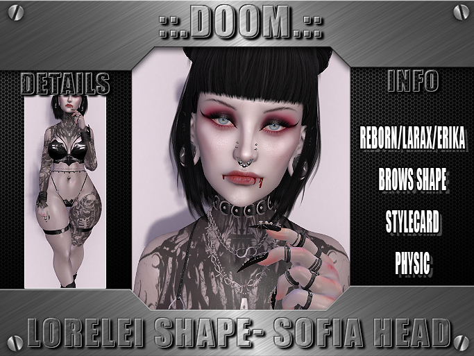Second Life Marketplace - ::.DOOM.:: Lorelei Shape - SOFIA HEAD (Reborn/Larax/Erika)
